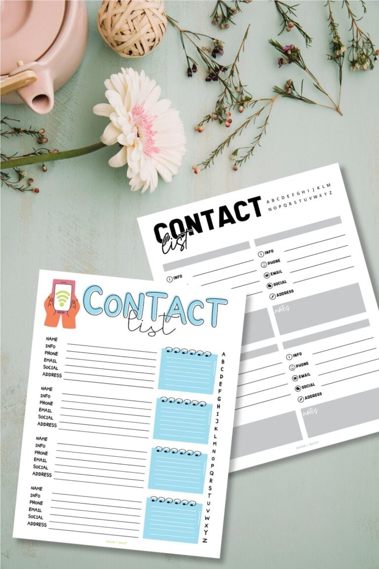 Free Printable Contact List Templates - Savor + Savvy