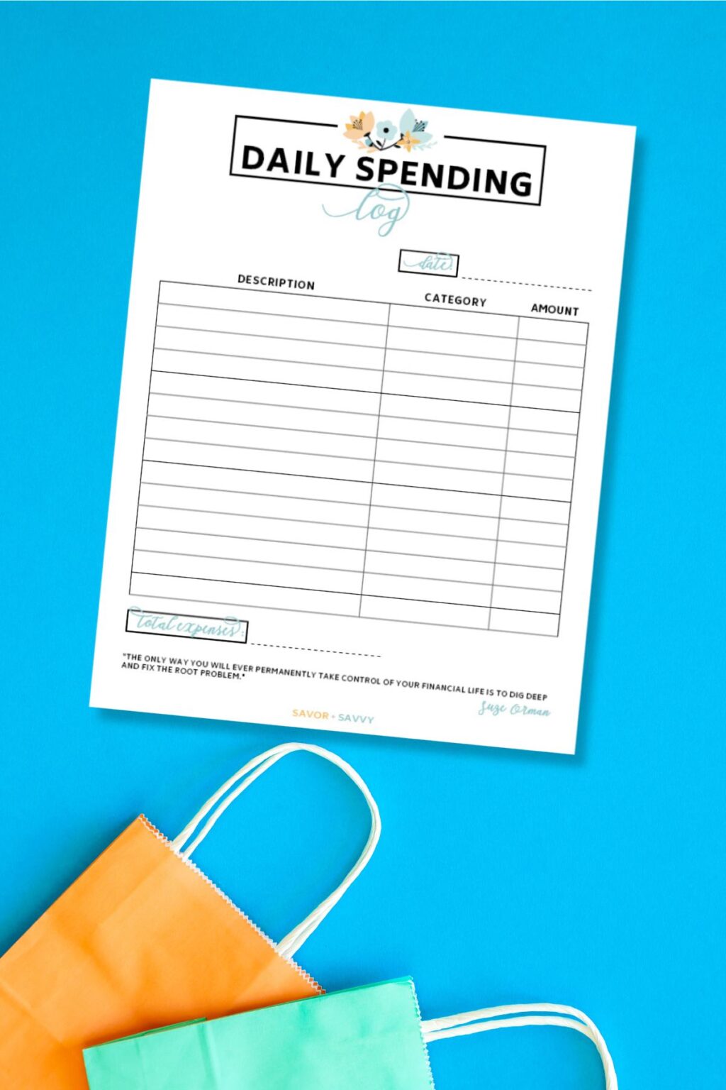 Free Daily Spending Log Printable Sheet/Tool |Finances| - Savor + Savvy