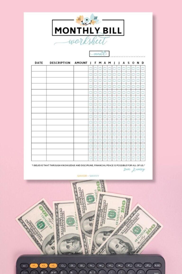 Monthly Bill Organizer Worksheet - Savor + Savvy