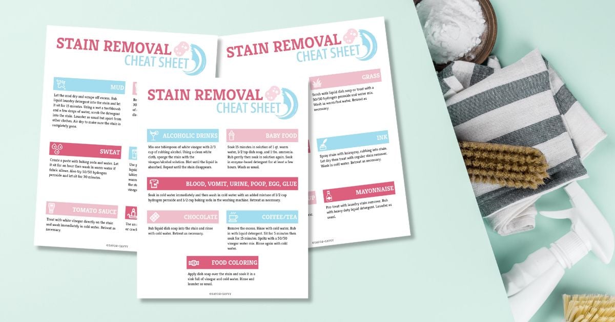 Essential Stain Removal Cheat Sheet - Free Printable Guide - Savor + Savvy