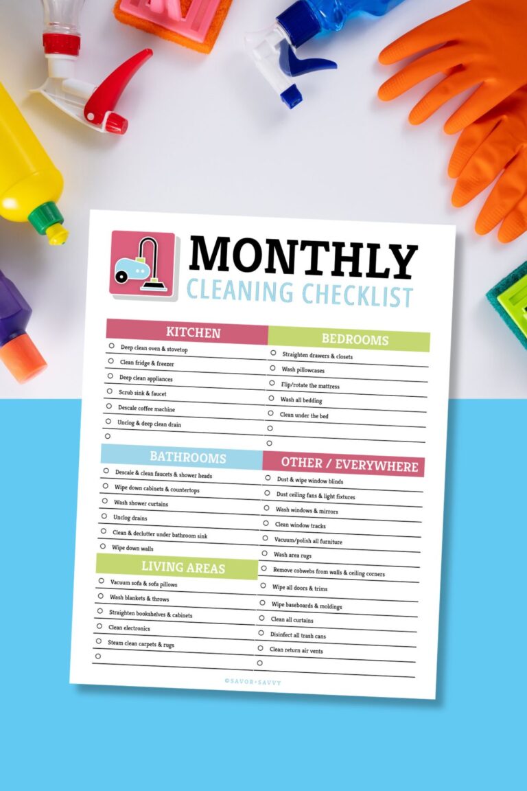 Free Printable Monthly Cleaning Checklist (+Editable Version) - Savor ...
