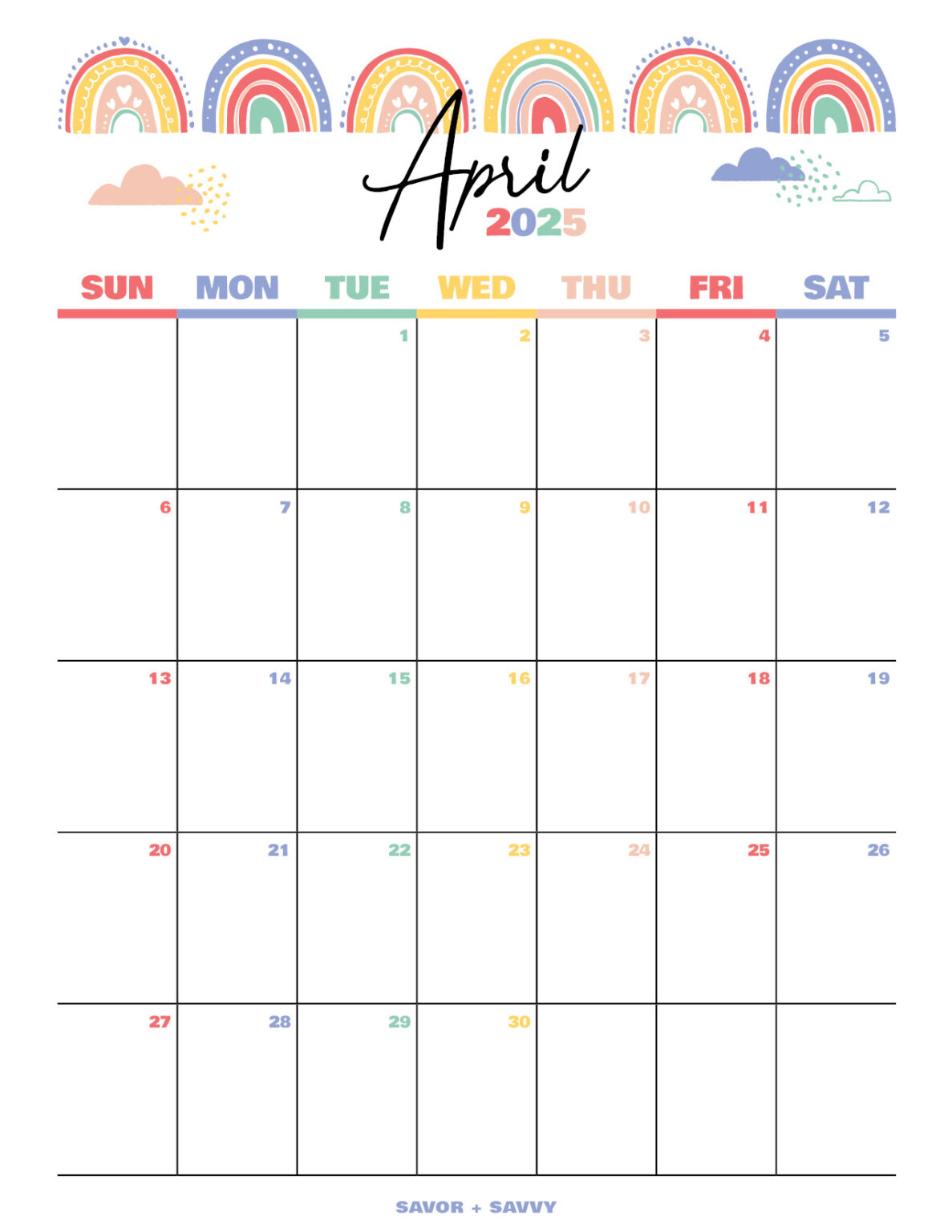 April 2025 Calendar Templates - 14 Free Printables - Savor + Savvy