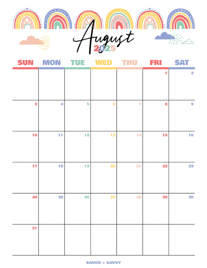 August 2025 Calendar Templates – 14 Free Printables - Savor + Savvy