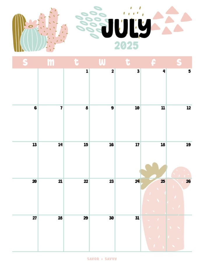 July 2025 Calendar Templates - 14 Free Printables - Savor + Savvy