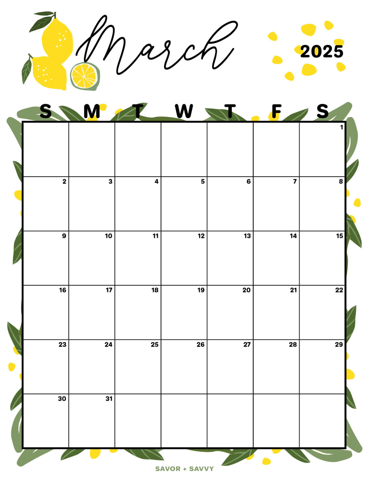 March 2025 Calendar Templates - 14 Free Printables - Savor + Savvy