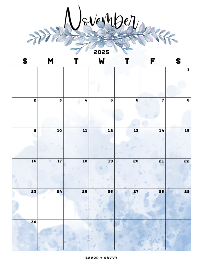 November 2025 Calendar Templates – 14 Free Printables - Savor + Savvy
