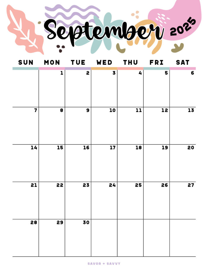 September 2025 Calendar Templates – 14 Free Printables - Savor + Savvy