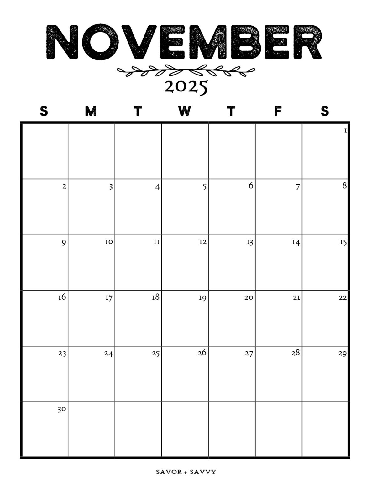 November 2026 Calendar Templates - 14 Free Printables - Savor + Savvy