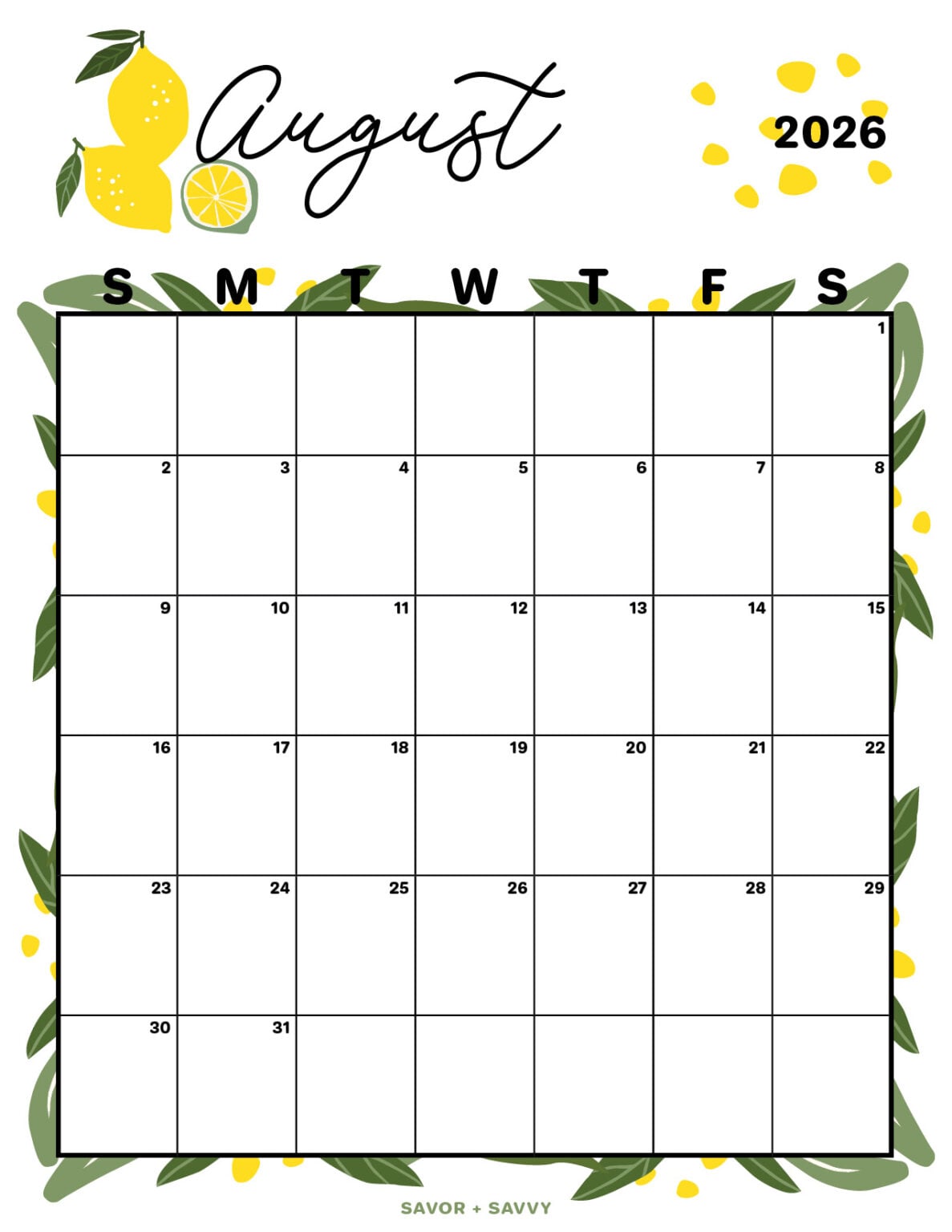 August 2026 Calendar Templates - 14 Free Printables - Savor + Savvy
