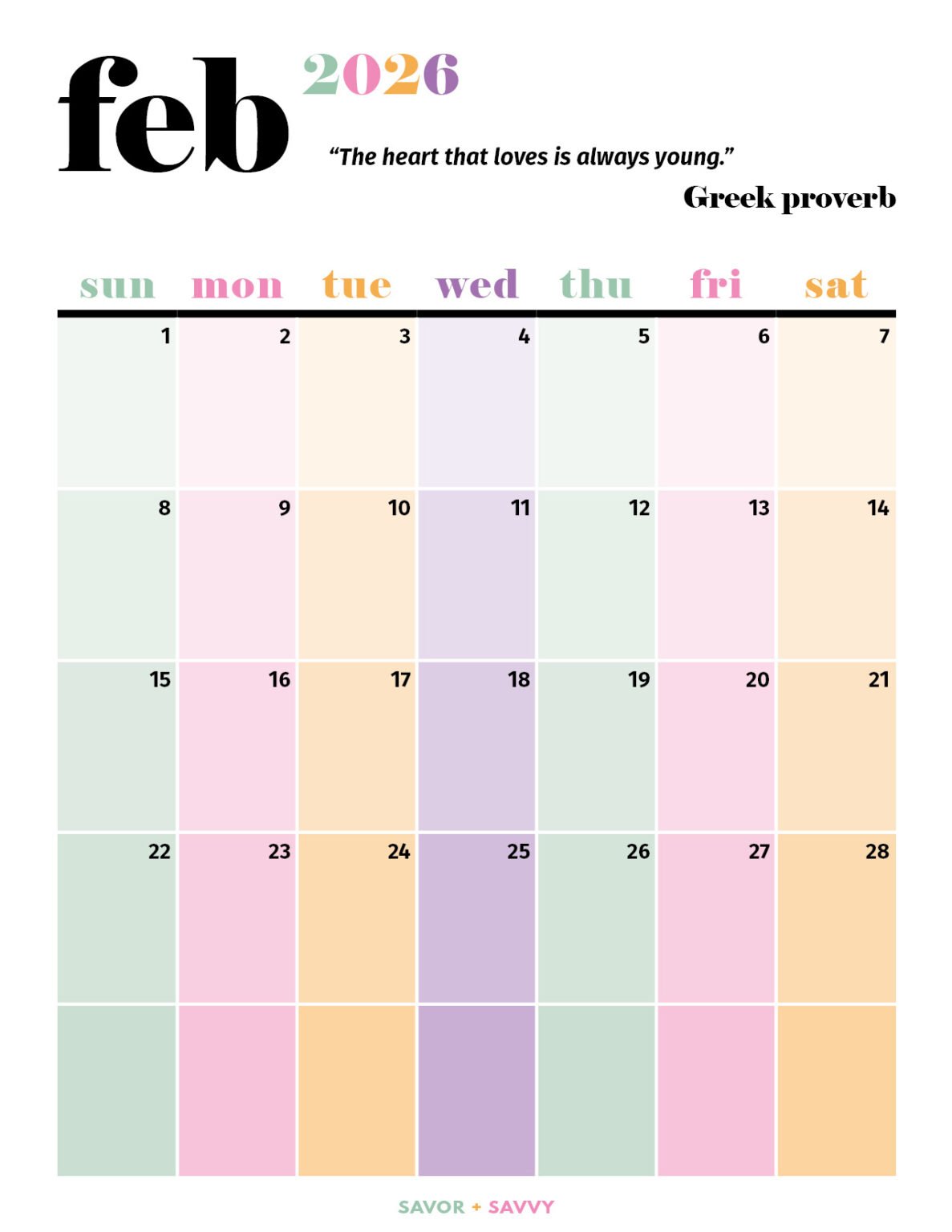 February 2026 Calendar Templates - 14 Free Printables - Savor + Savvy