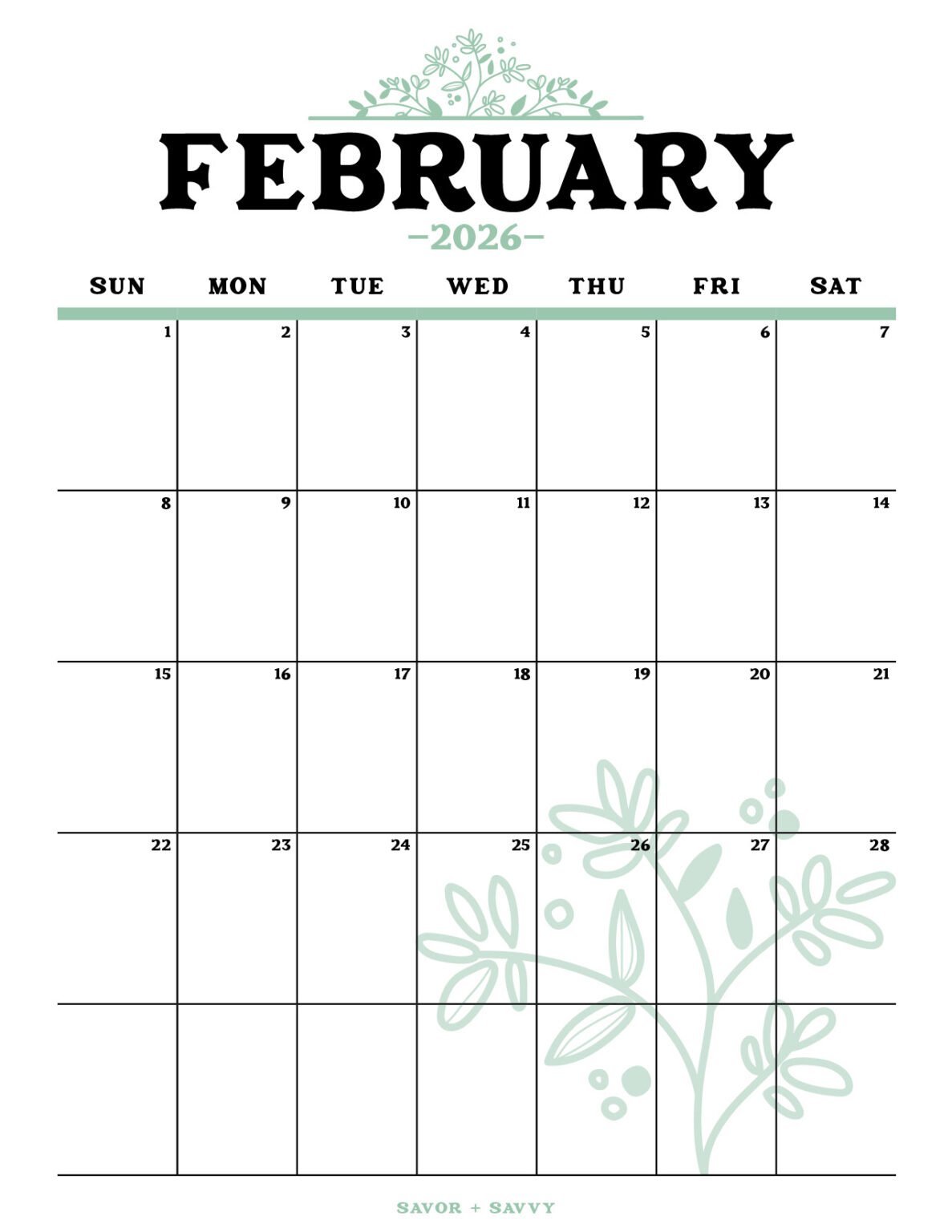 February 2026 Calendar Templates - 14 Free Printables - Savor + Savvy