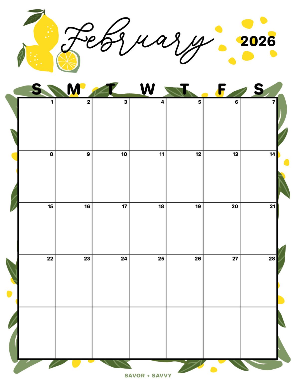 February 2026 Calendar Templates - 14 Free Printables - Savor + Savvy