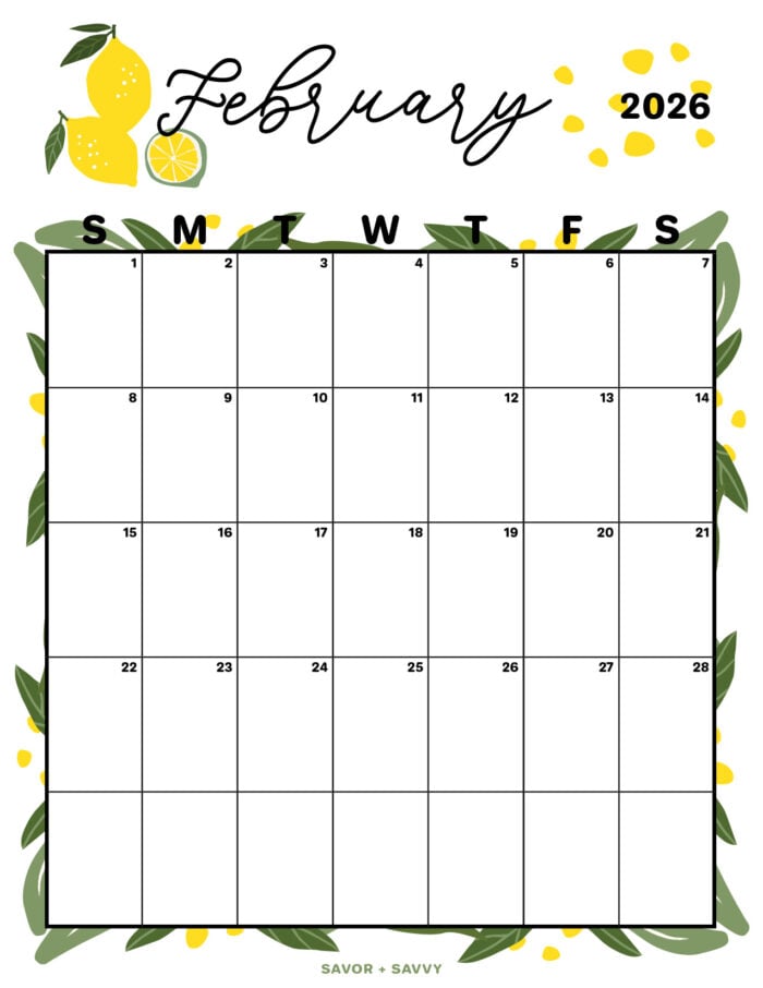 February 2026 Calendar Templates - 14 Free Printables - Savor + Savvy