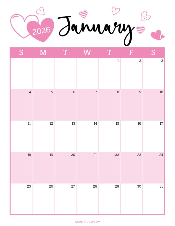 January 2026 Calendar Templates - 14 Free Printables - Savor + Savvy