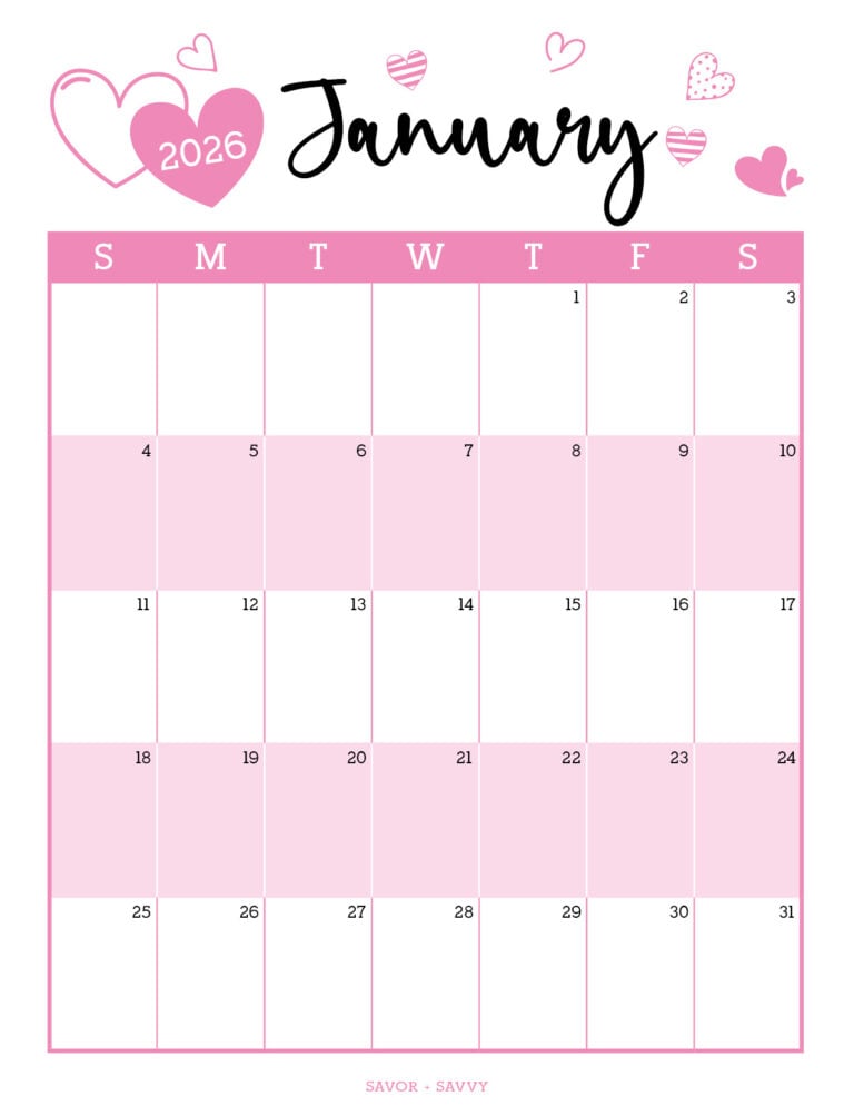 January 2026 Calendar Templates - 14 Free Printables - Savor + Savvy