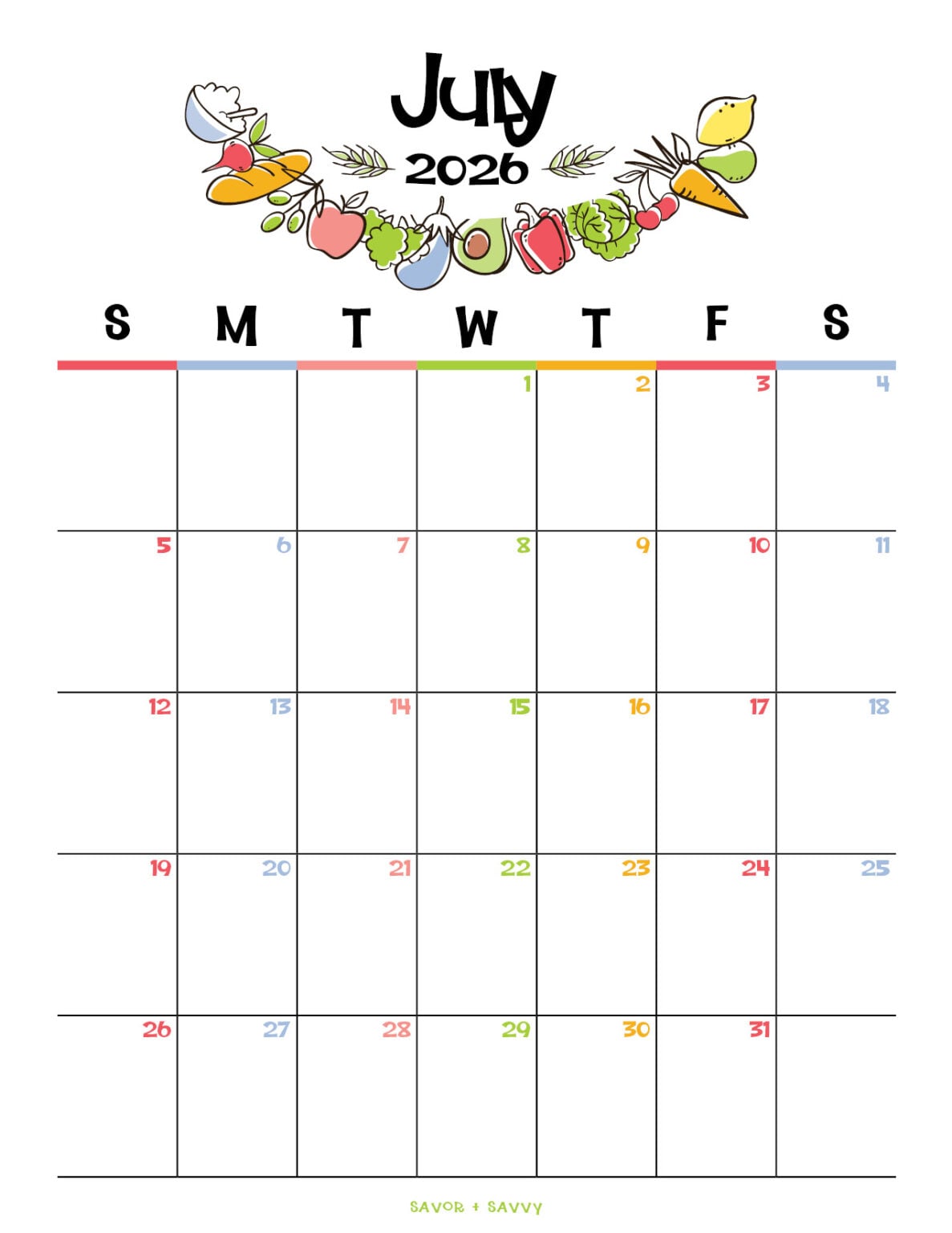 July 2026 Calendar Templates - 14 Free Printables - Savor + Savvy