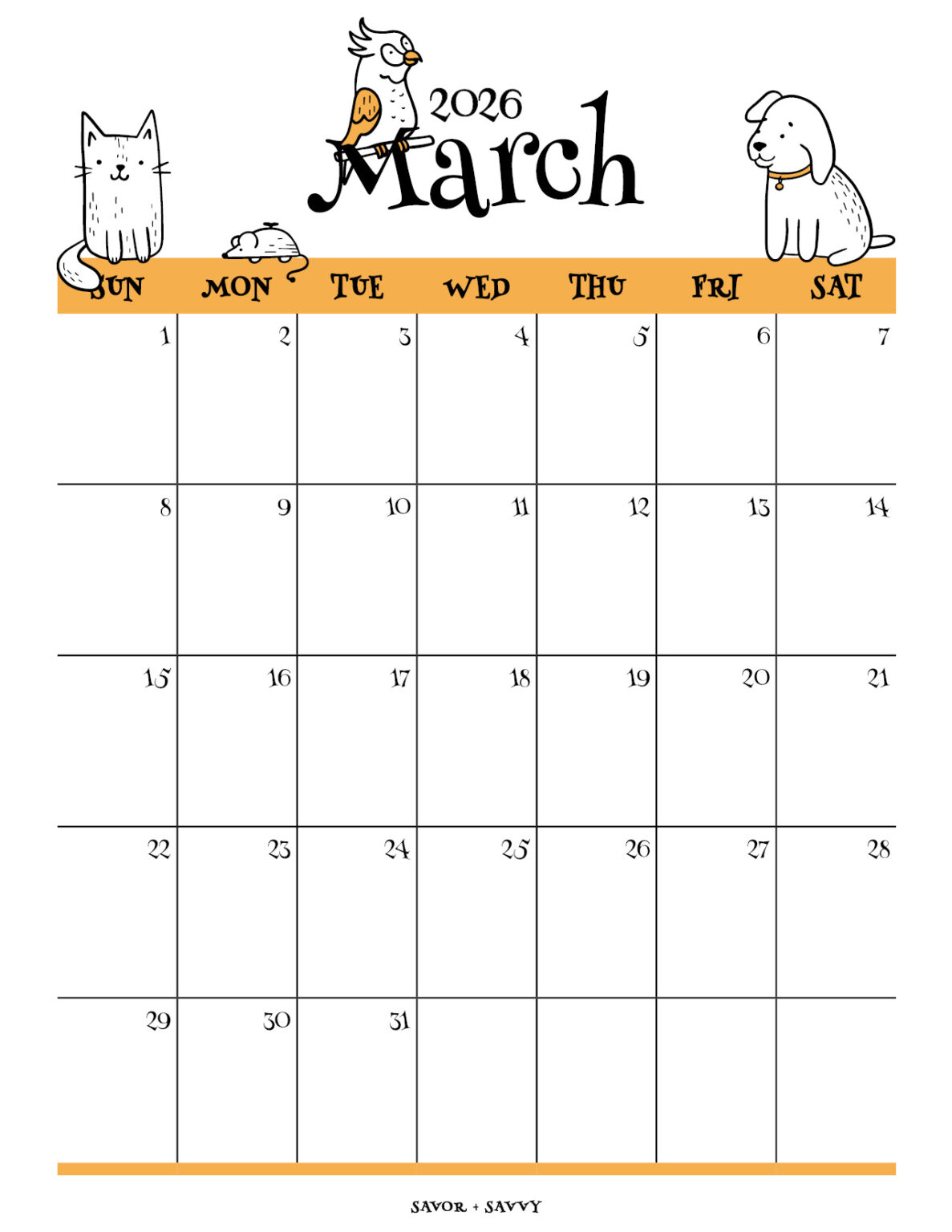 March 2026 Calendar Templates - 14 Free Printables - Savor + Savvy