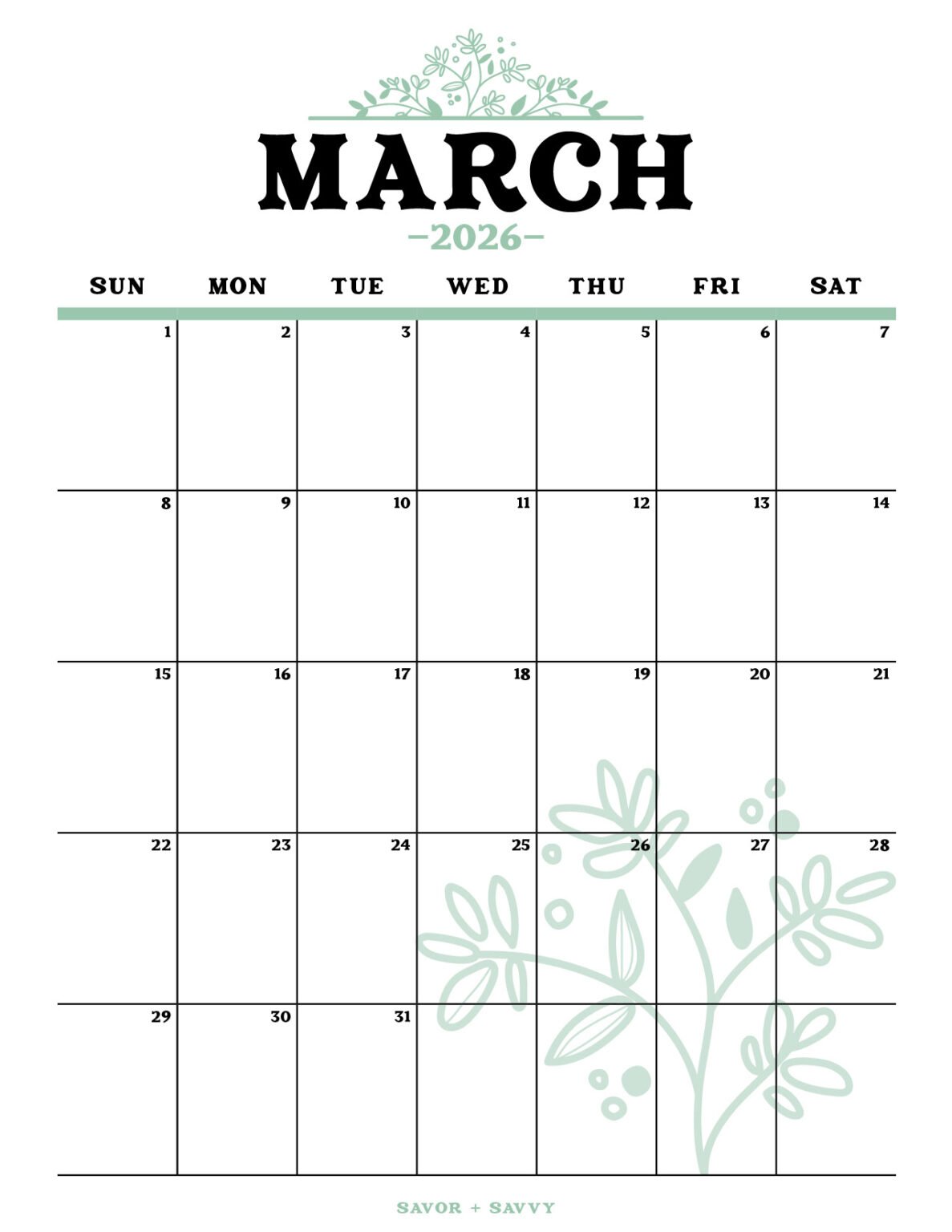 March 2026 Calendar Templates - 14 Free Printables - Savor + Savvy