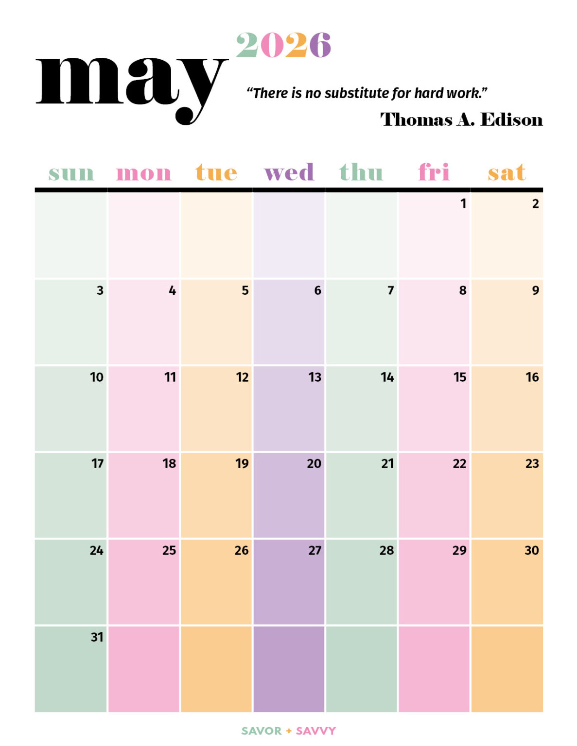 May 2026 Calendar Templates - 14 Free Printables - Savor + Savvy
