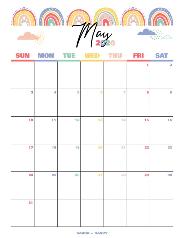 May 2026 Calendar Templates - 14 Free Printables - Savor + Savvy
