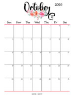 October 2026 Calendar Templates - 14 Free Printables - Savor + Savvy