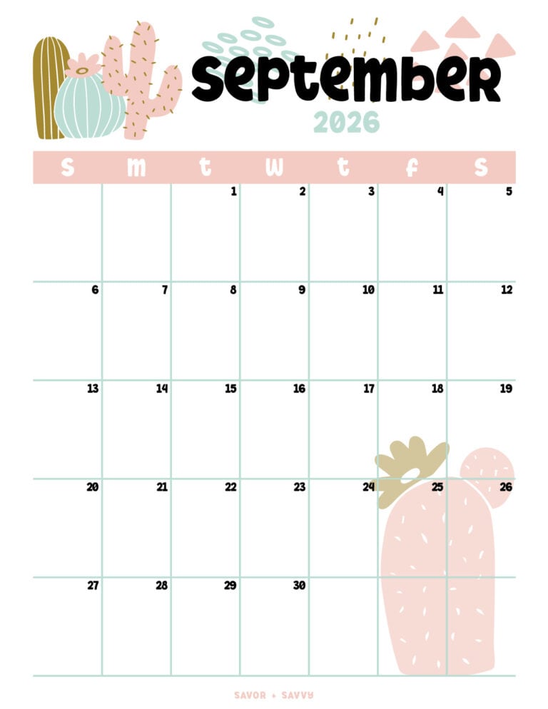 September 2026 Calendar Templates - 14 Free Printables - Savor + Savvy