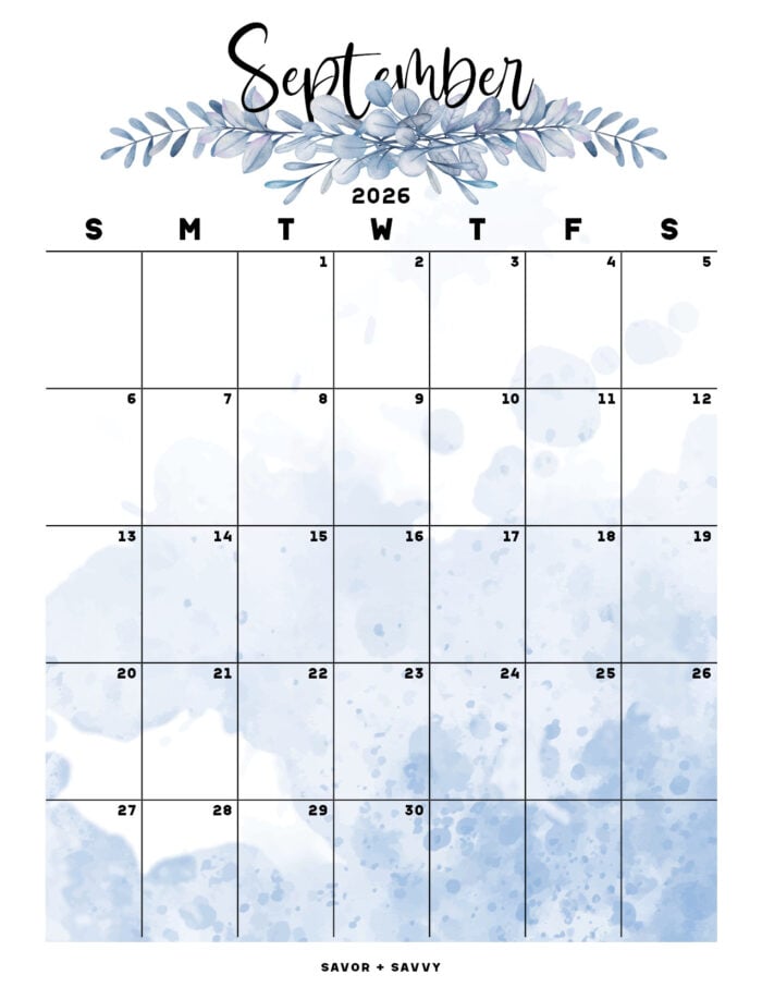 September 2026 Calendar Templates - 14 Free Printables - Savor + Savvy