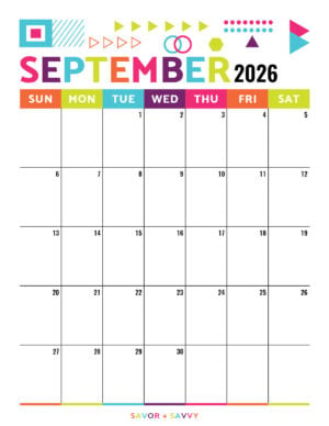 September 2026 Calendar Templates - 14 Free Printables - Savor + Savvy