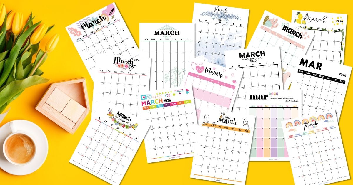 March 2026 Calendar Templates - 14 Free Printables - Savor + Savvy