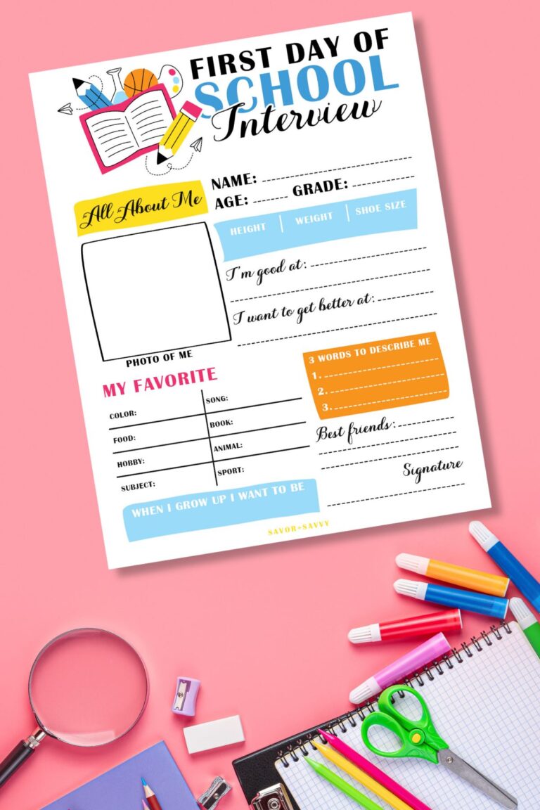 Free Printable First Day Of School Interview - Savor + Savvy