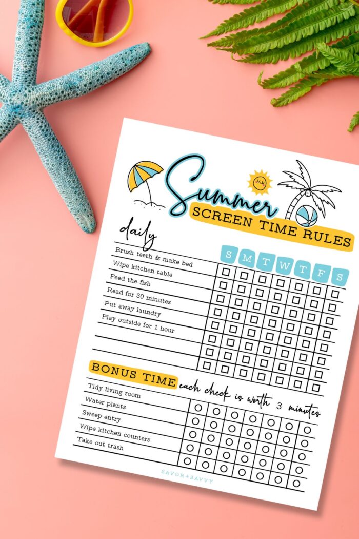 Free Printable Summer Screen Time Rules Checklist Savor Savvy
